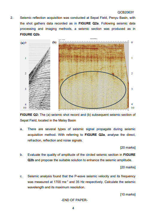 Solved Seismic reflection acquisition was conducted at Sepat | Chegg.com