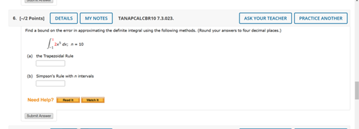 Solved Find a bound on ﻿the error in ﻿approximating the | Chegg.com