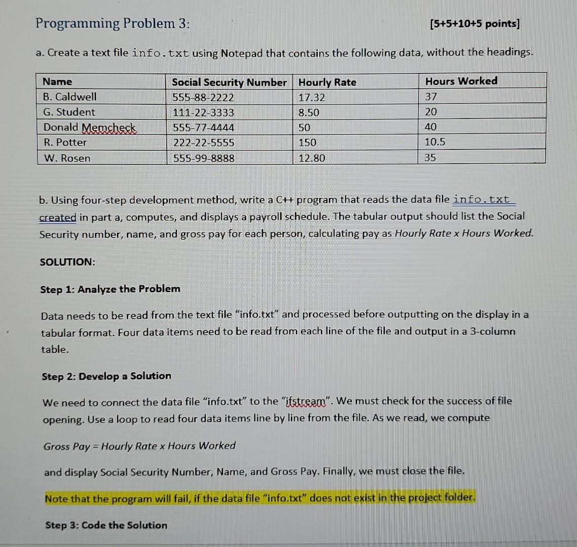 Solved Programming Problem 3 55105 Points A Create A