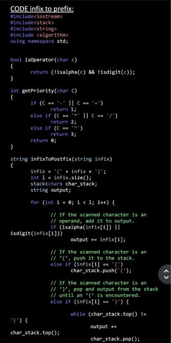 Solved Lab Exercise Below are codes that convert from infix | Chegg.com