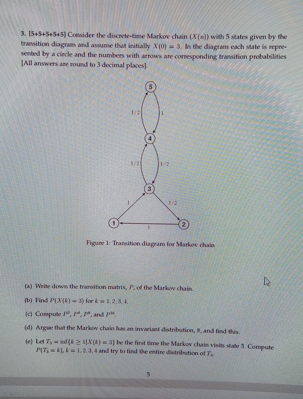 Solved 3. [5+5+5+5+5] Consider the discrete-time Markov | Chegg.com