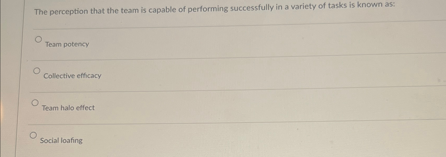 Solved The perception that the team is capable of performing | Chegg.com