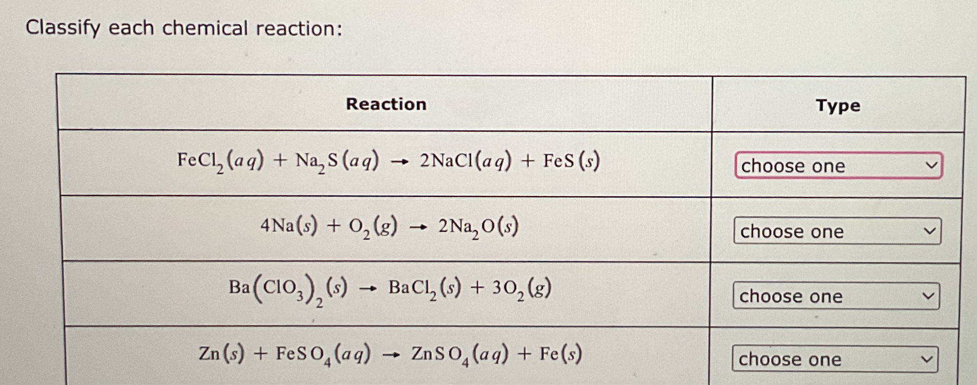Classify each chemical | Chegg.com