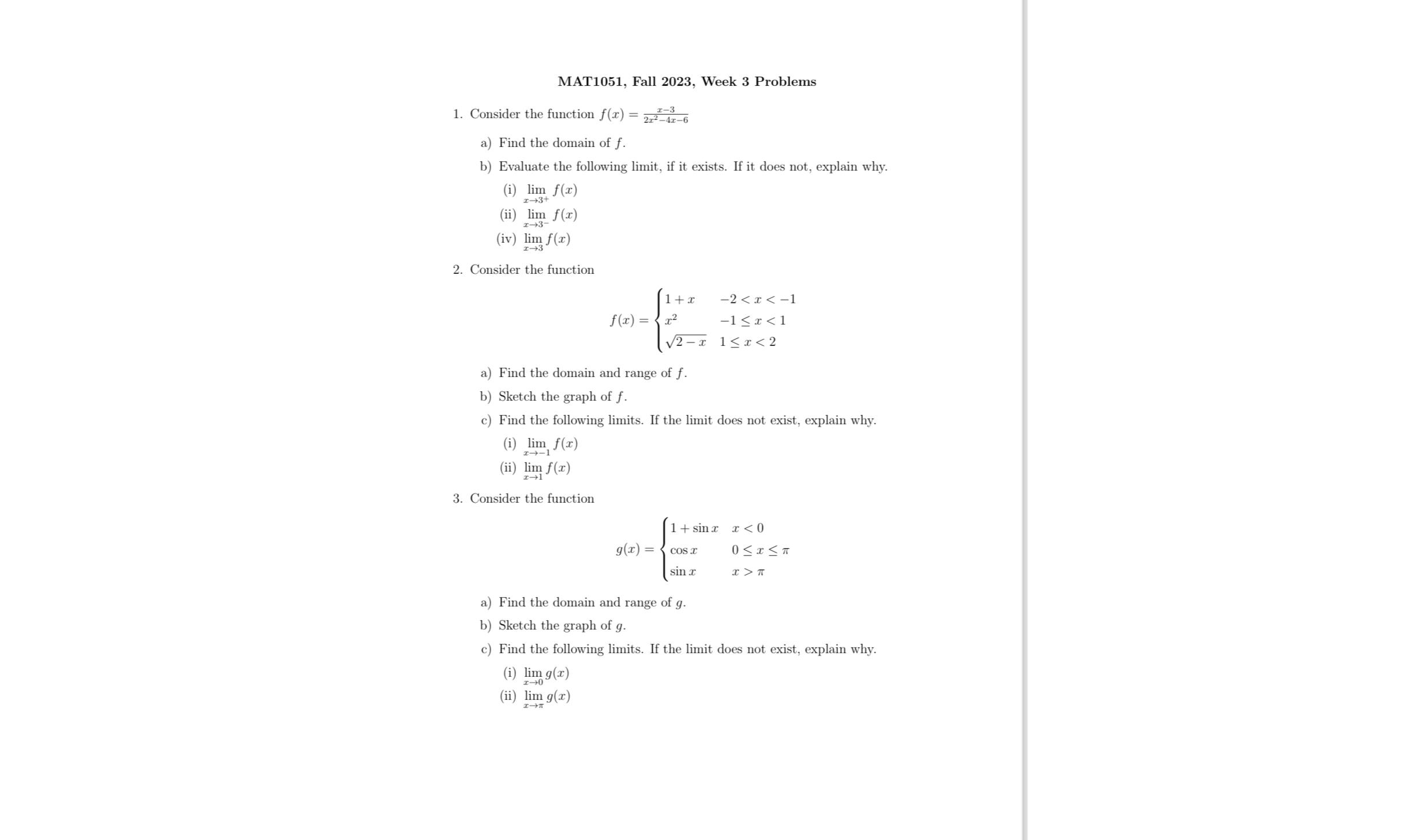 Solved MAT1051, ﻿Fall 2023, ﻿Week 3 ﻿ProblemsConsider the | Chegg.com