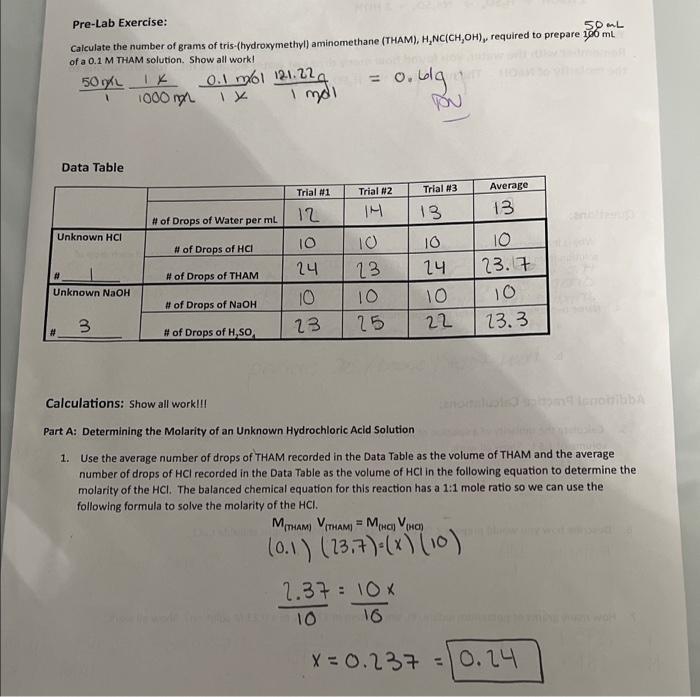 Solved Pre-Lab Exercise: 50 L Calculate the number of grams | Chegg.com