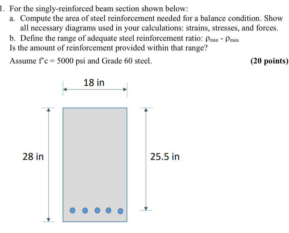 Solved For the singly-reinforced beam section shown below:a. | Chegg.com