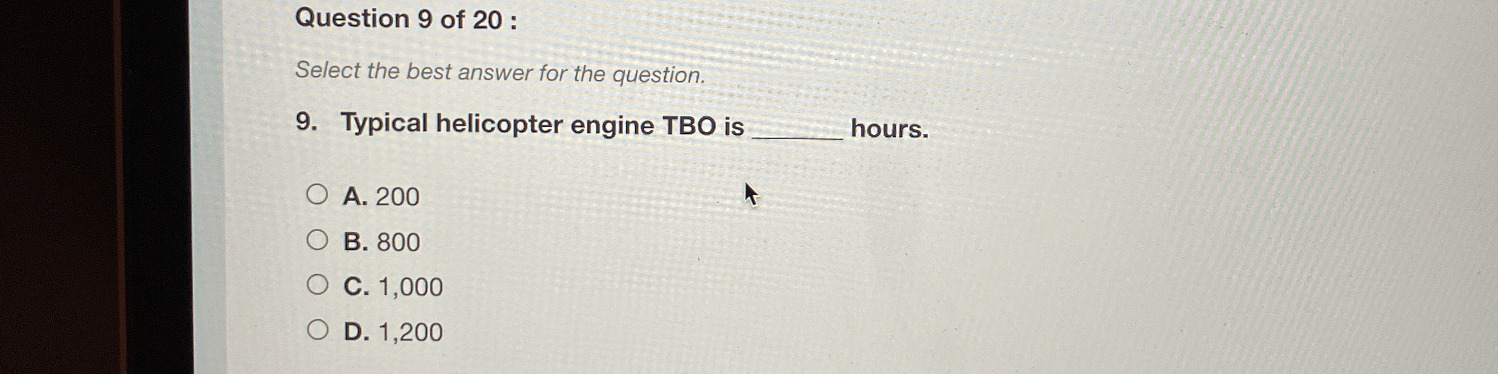 Solved Question 9 ﻿of 20 ﻿:Select the best answer for the | Chegg.com
