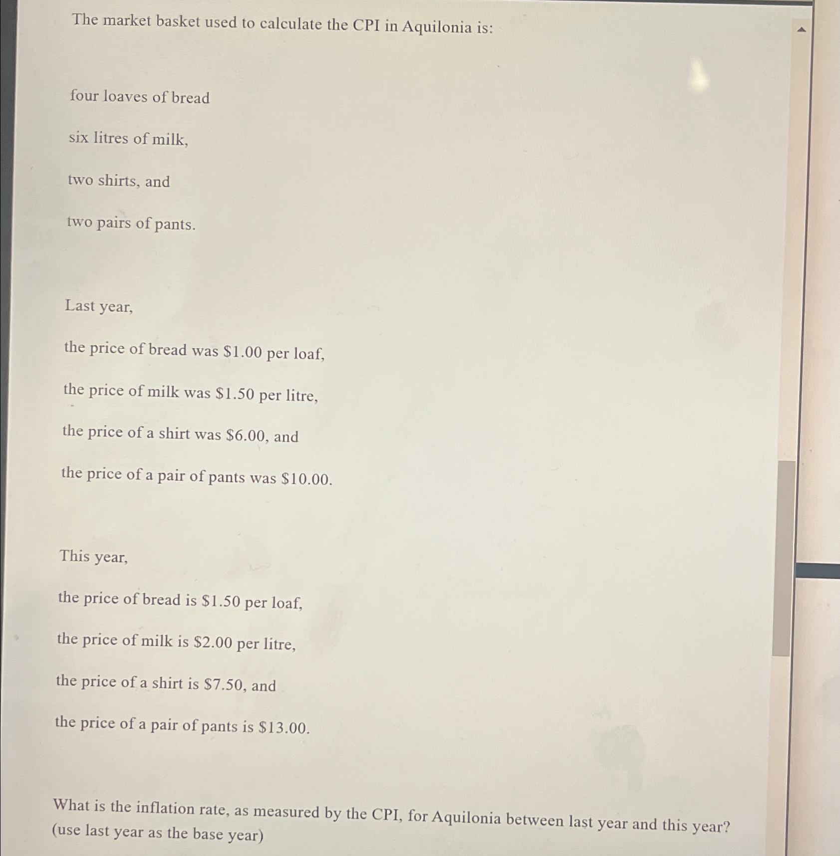 Solved The market basket used to calculate the CPI in | Chegg.com