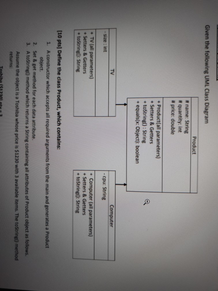 Solved Given the following UML Class Diagram Product # name. | Chegg.com
