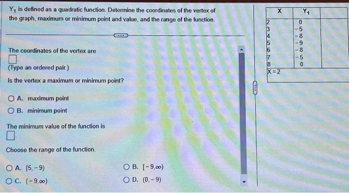 Solved Y₁ is defined as a quadratic function. Determine the | Chegg.com