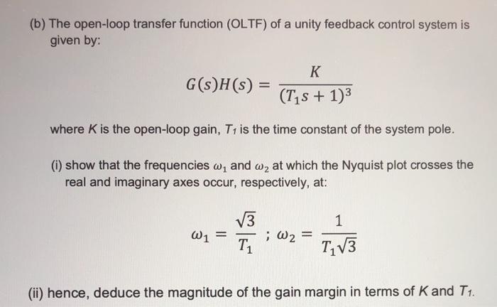 Solved (b) The open-loop transfer function (OLTF) of a unity | Chegg.com