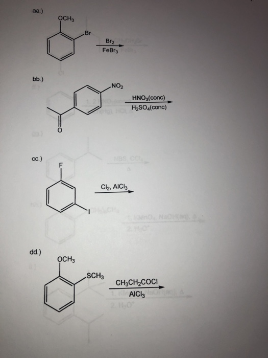 Solved aa.) OCH Br Br2 FeBry bb.) NO2 HNO3(conc) H2SO4(conc) | Chegg.com