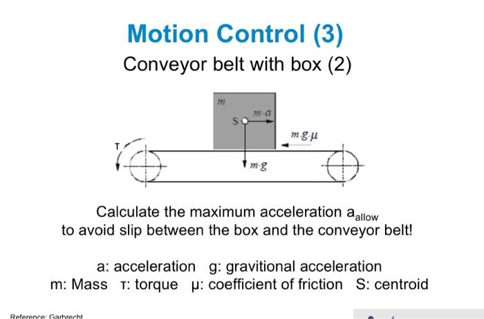 Solved Motion Control (1) Conveyor belt - general equations | Chegg.com