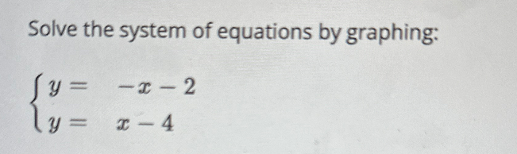 Solved Solve the system of equations by graphing:y=-x-2y=x-4 | Chegg.com
