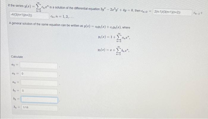 Solved If the series y(x)=∑n=n∞cnxn is a solution of the | Chegg.com