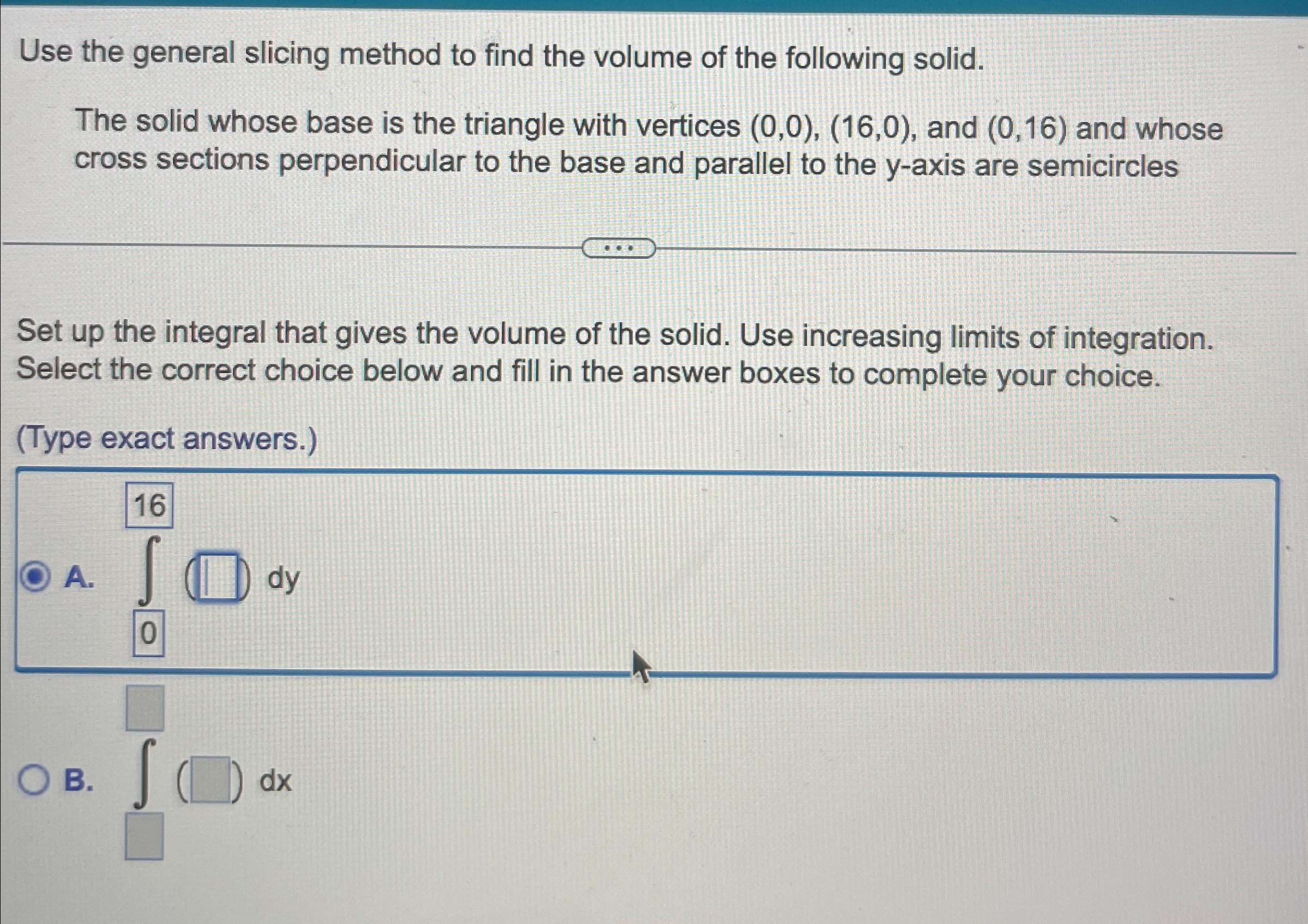 Solved Use the general slicing method to find the volume of | Chegg.com