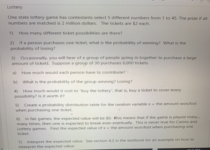 Solved Lottery One state lottery game has contestants select | Chegg.com