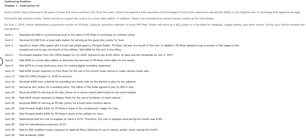 Solved Continuing ProblemChapter 1 - ﻿Instruction #1Peyton | Chegg.com