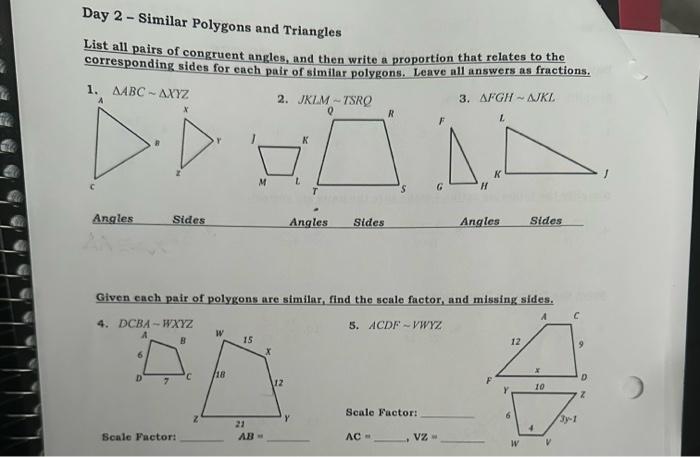 Solved Day 2 - Similar Polygons and Triangles List all pairs | Chegg.com