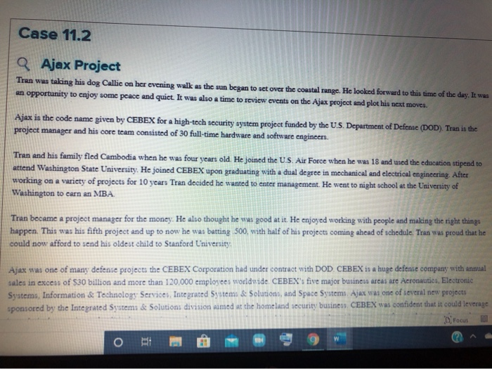 Case 11.2 Q Ajax Project Tran was taking his dog | Chegg.com