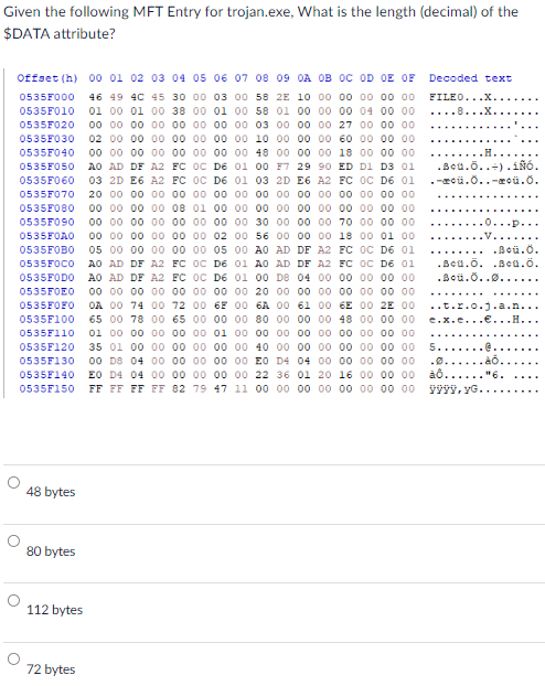 Solved Given the following MFT Entry for trojan.exe, What is | Chegg.com