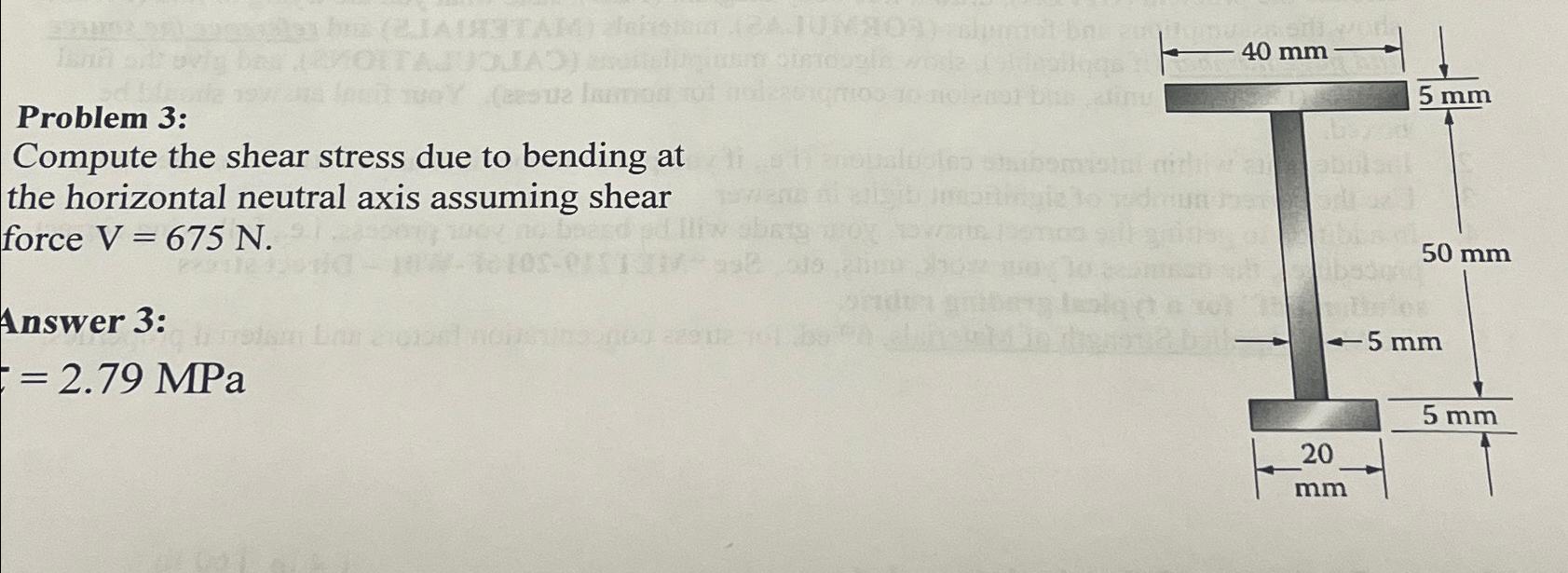 Solved Problem 3:Compute the shear stress due to bending at | Chegg.com