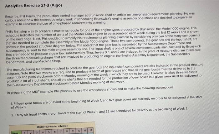 Solved Analytics Exercise 21-3 (Algo) Recently, Phil Harris, | Chegg.com