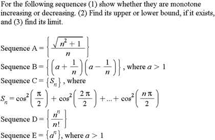 Solved For the following sequences ( 1 ) show whether they | Chegg.com