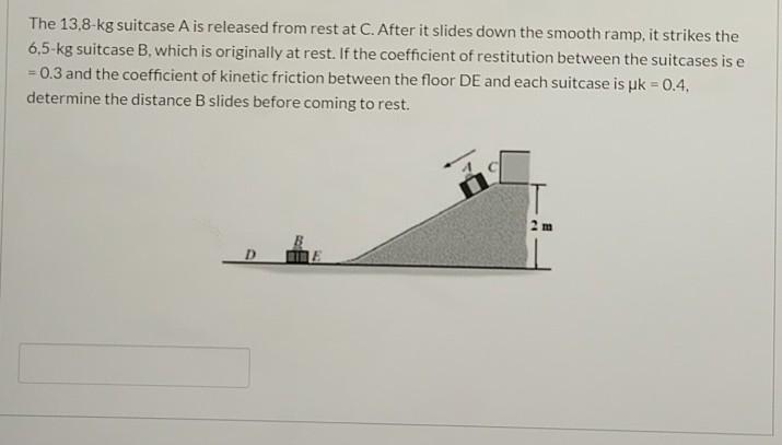 Solved The 13,8 kg suitcase A is released from rest at C. | Chegg.com