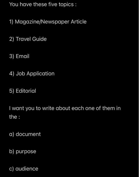 You have these five topics : 1) Magazine/Newspaper | Chegg.com