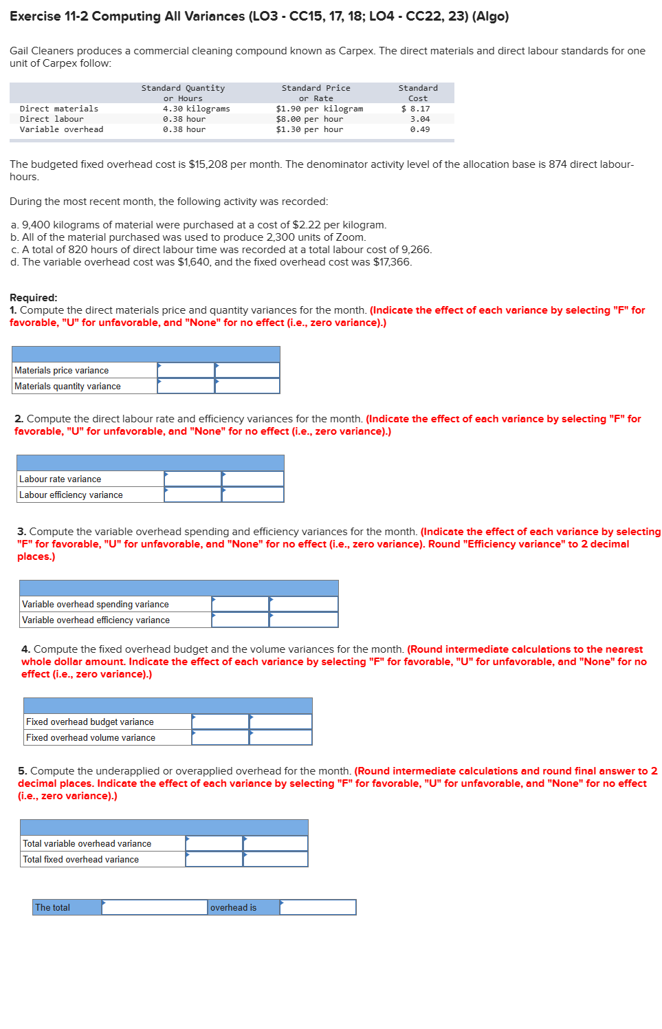 Solved Exercise 11-2 ﻿Computing All Variances (LO3 - | Chegg.com