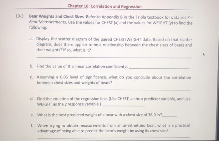 Solved Appendix B Data Sets Data Set 7. Bears (measurements | Chegg.com