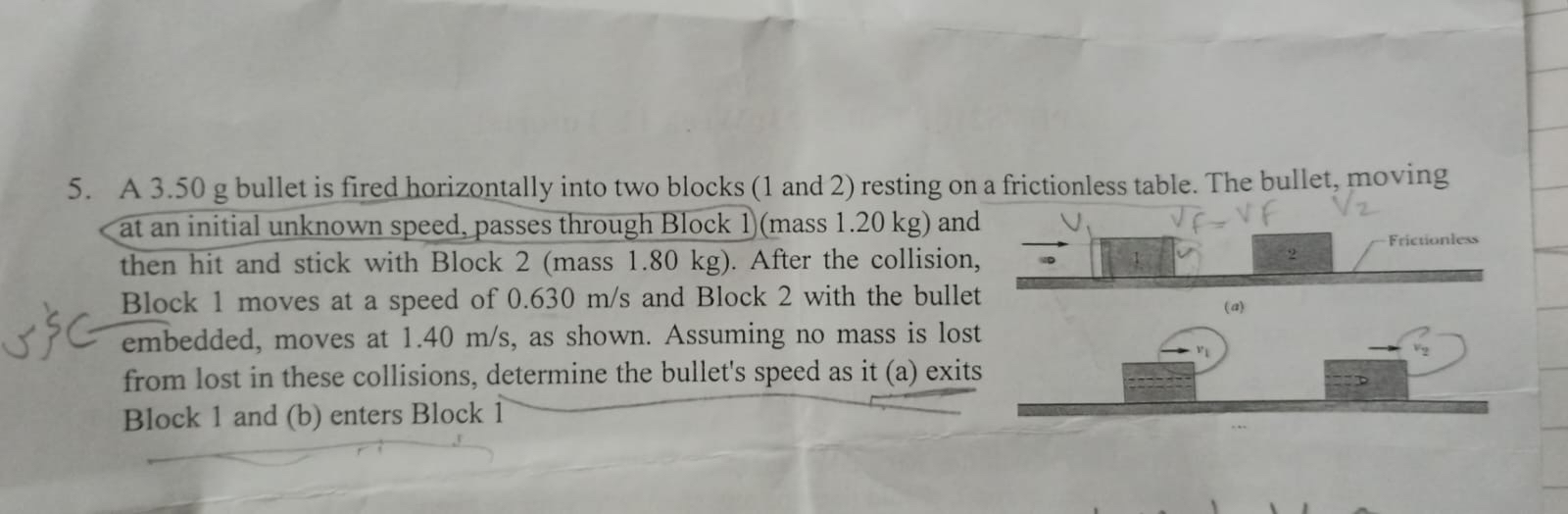 Solved A 3.50g ﻿bullet is fired horizontally into two blocks | Chegg.com