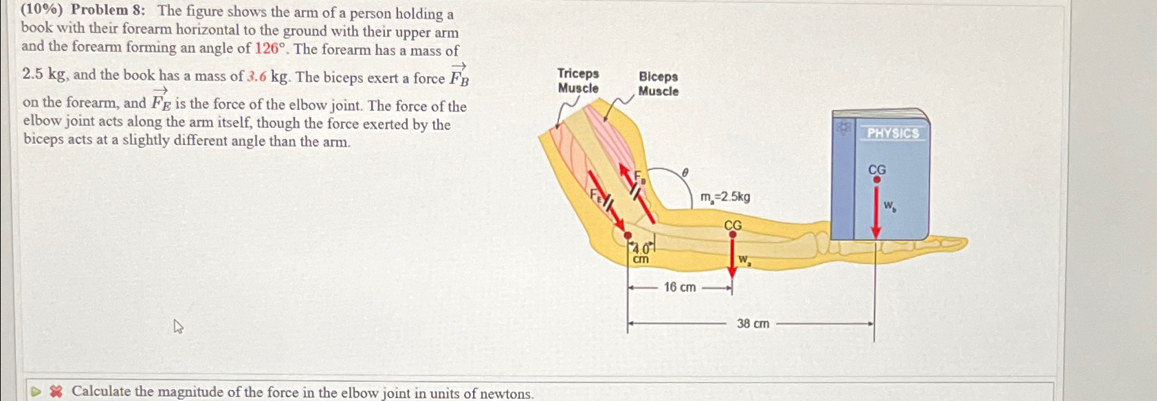 Solved The figure shows the arm of a person holding a book | Chegg.com