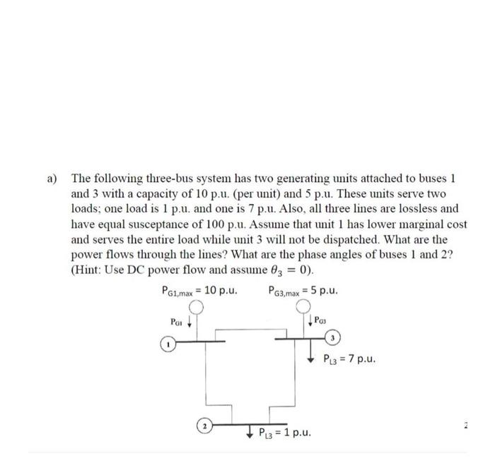 Solved The following three-bus system has two generating | Chegg.com