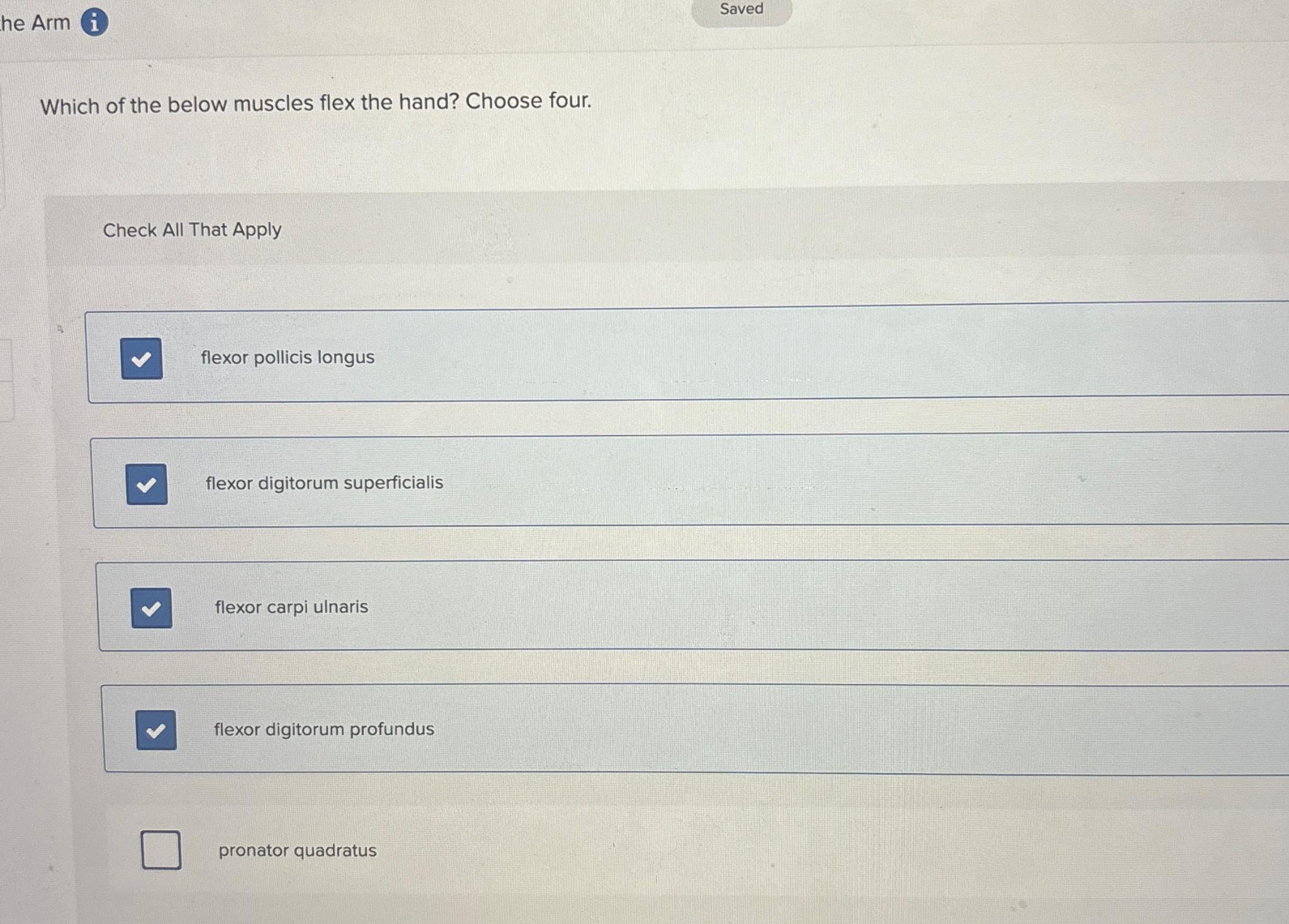 Solved he ArmSavedWhich of the below muscles flex the hand? | Chegg.com