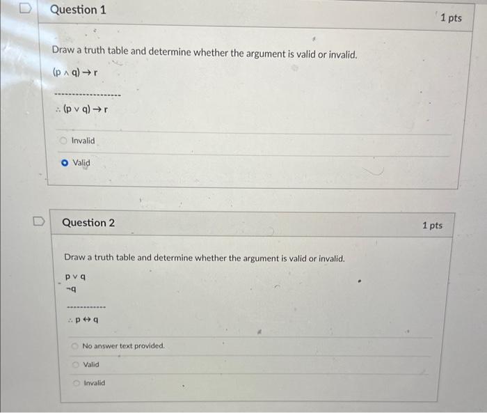 Solved Draw a truth table and determine whether the argument | Chegg.com