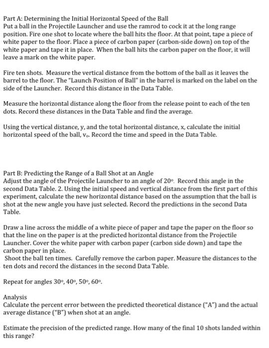 Solved Projectile Motion Materials: Pasco projectile | Chegg.com