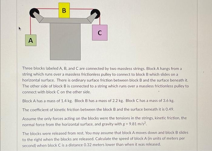 Solved B С A Three blocks labeled A, B, and Care connected | Chegg.com