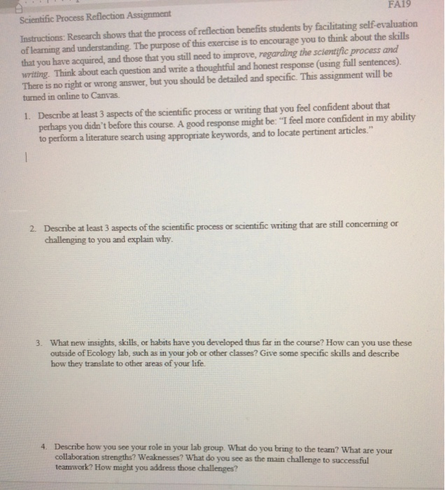 Solved Scientific Process Reflection Assignment FA19 | Chegg.com