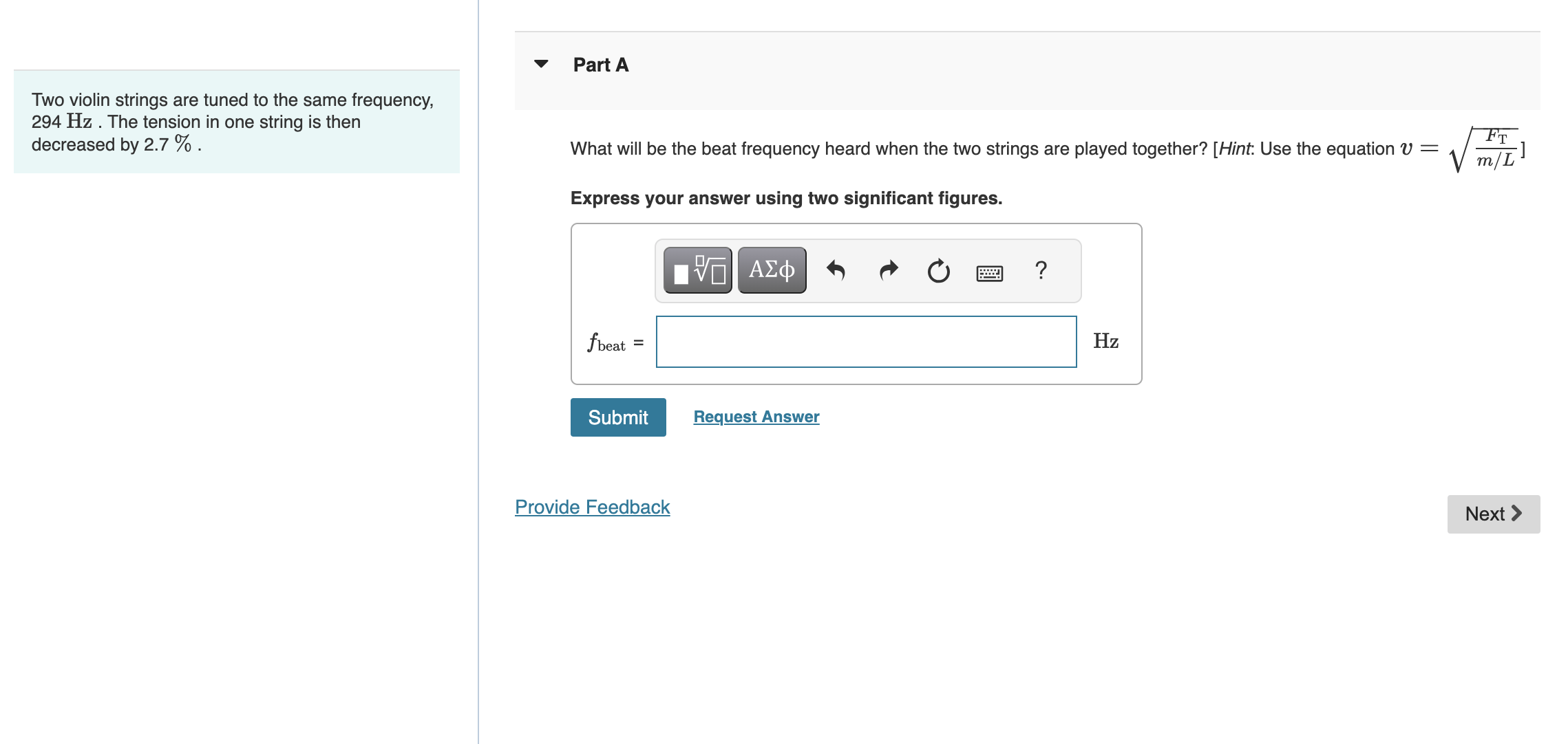 Solved Part ATwo violin strings are tuned to the same | Chegg.com