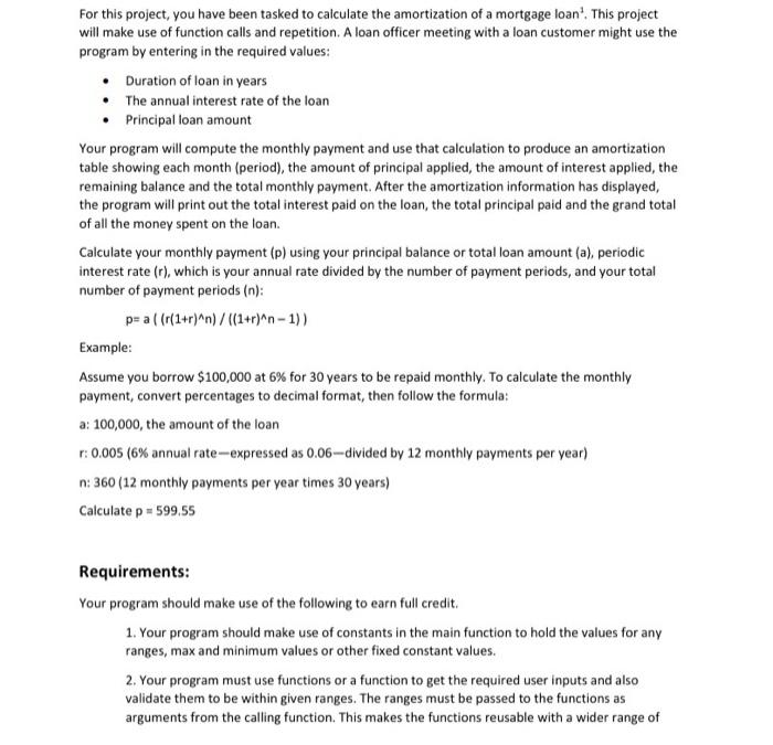 Solved For this project, you have been tasked to calculate | Chegg.com