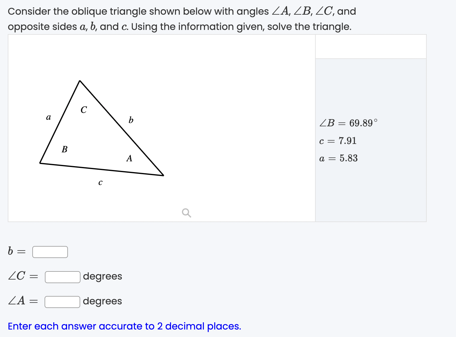 Consider the oblique triangle shown below with angles | Chegg.com