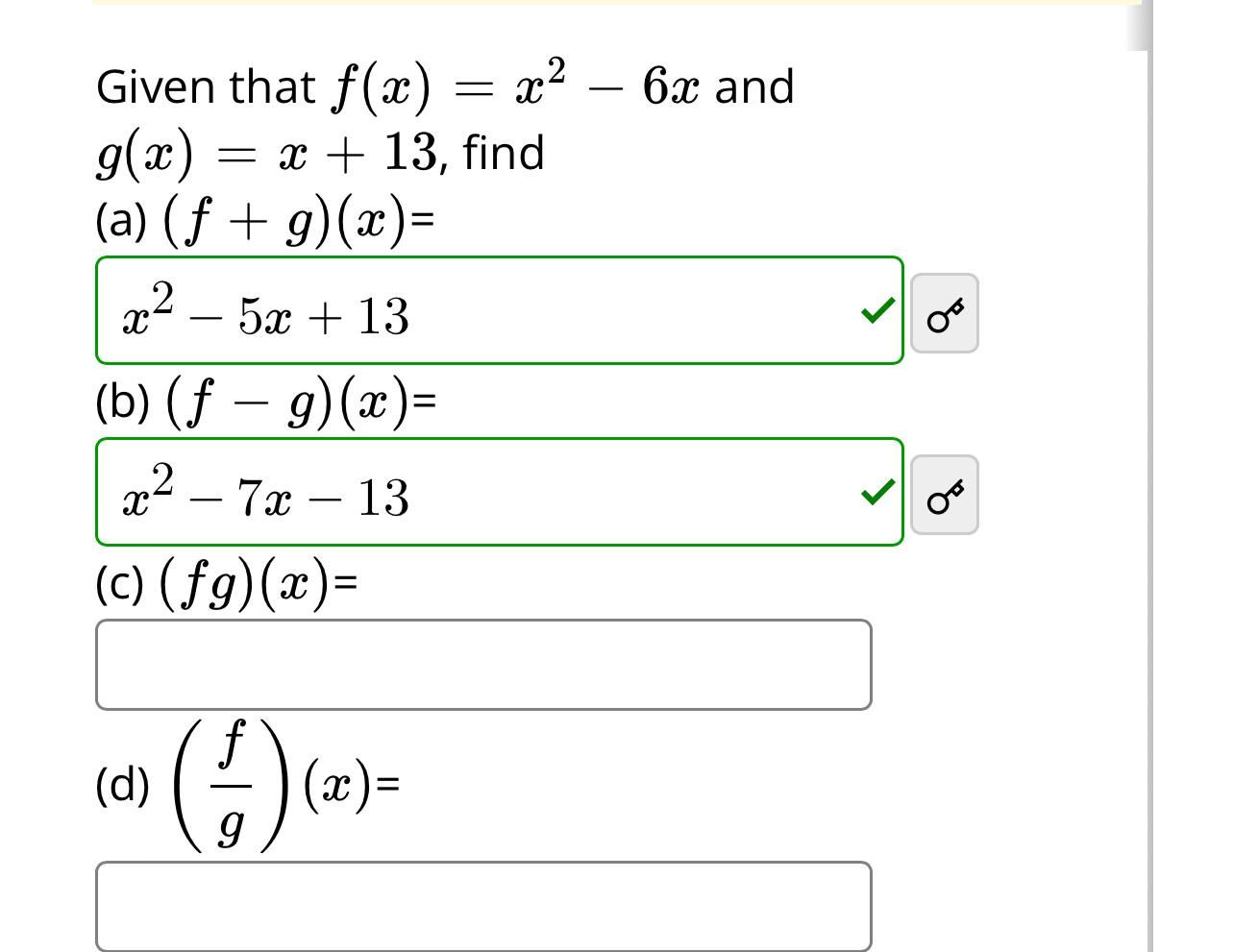Solved Given that f(x)=x2-6x ﻿and g(x)=x+13, | Chegg.com