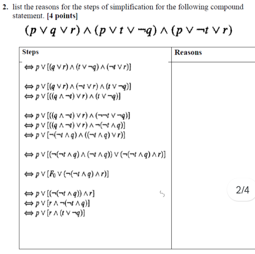 Solved list the reasons for the steps of simplification for | Chegg.com