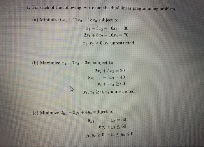 Solved 1 For Each Of The Following Write Out The Dual 