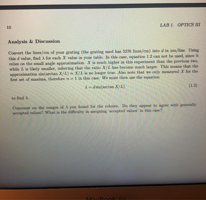 Solved PART III: DIFFRACTION BY A GRATING Procedure 1. The | Chegg.com