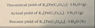 Solved Theoretical yield of K3[Fe(C2O4)3]*3H2O(g)Actual | Chegg.com