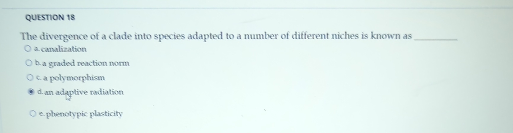 Solved QUESTION 18The divergence of a clade into species | Chegg.com