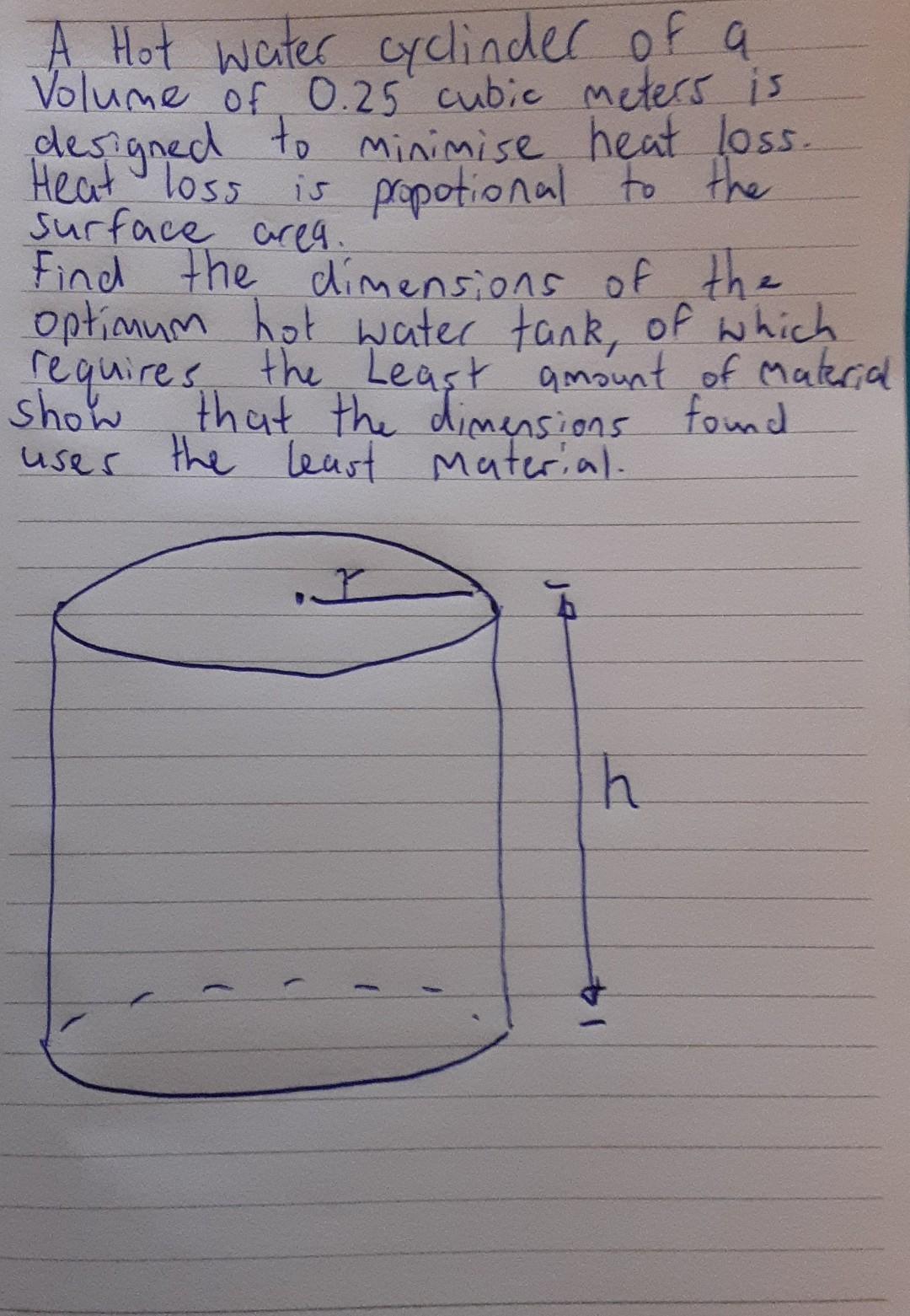 Solved A Hot water cyclinder of a Volume of 0.25 cubic | Chegg.com